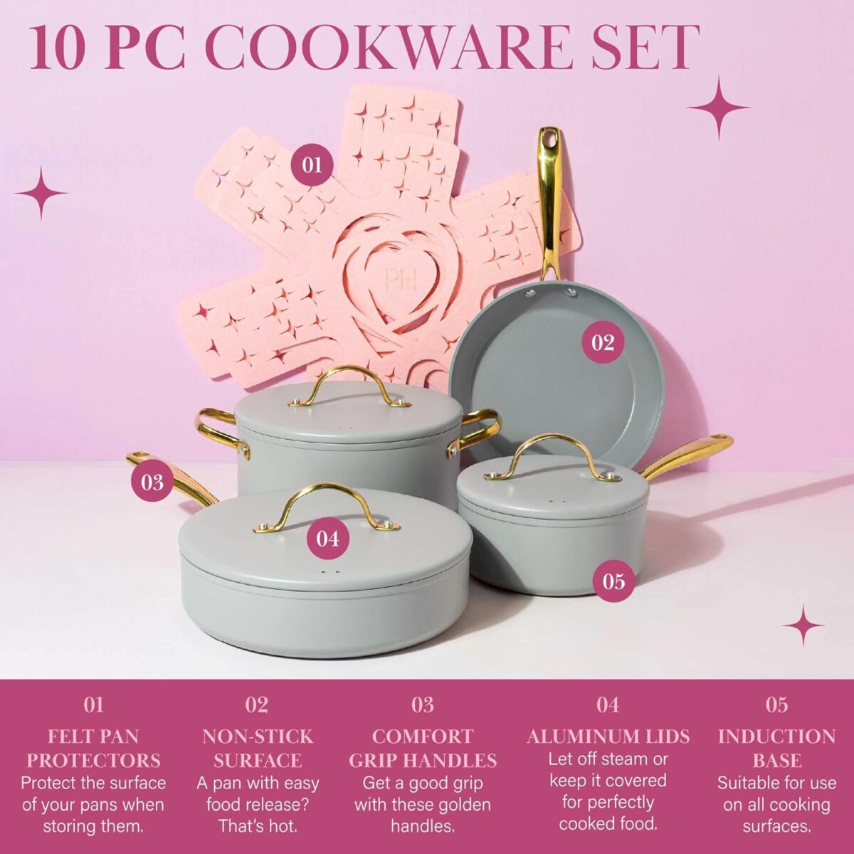 Paris Hilton Iconic Nonstick Pots and Pans Set – Bake Africa